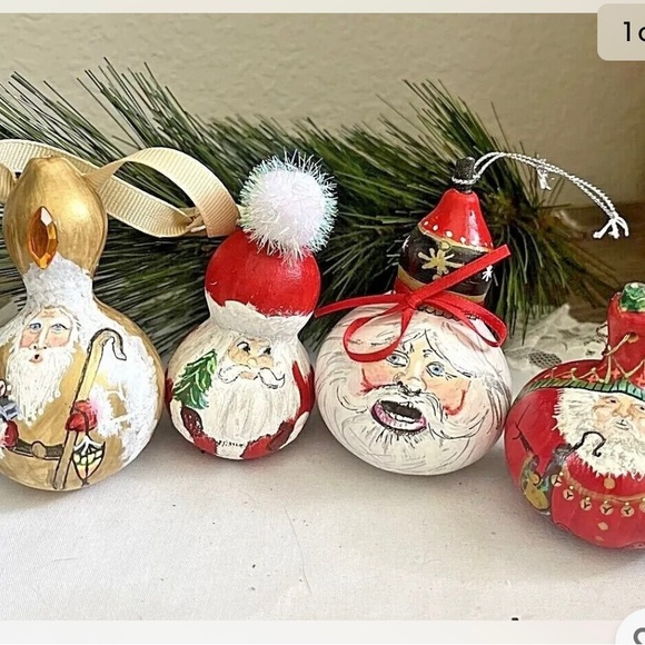 Hand Crafted | Holiday | Gourd Set Of Four Mini Old Wirld Santa ...